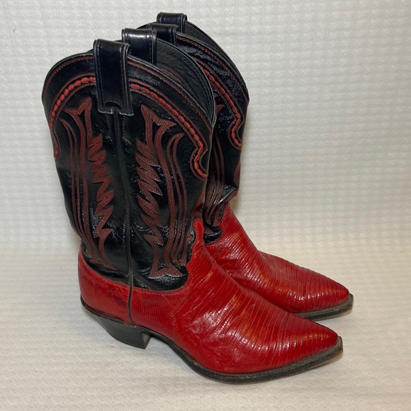 Justin Boots | Shoes | Justin Lizard Cowboy Leather Boots Red Black ...